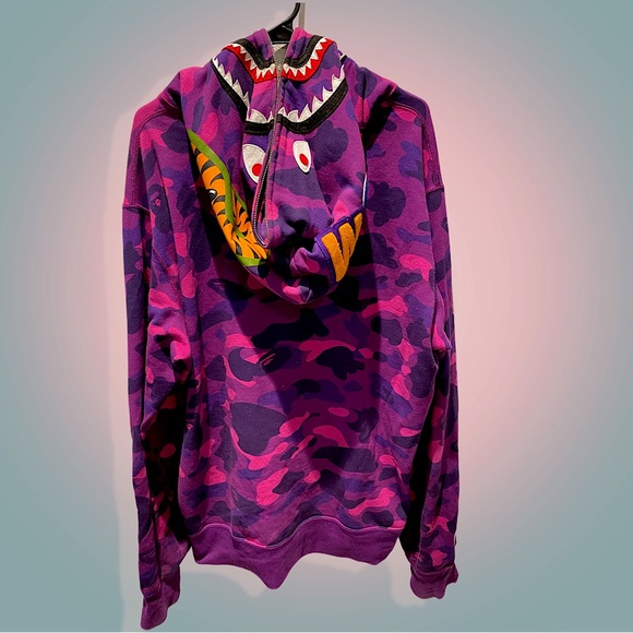 Bape | Jackets & Coats | Bape Full Zip Up Purple Camo Shark Hoodie ...